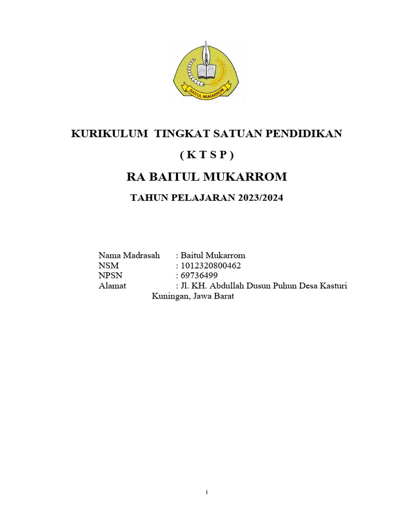 KTSP Dokumen I+ii Ra - 2023-2024 | PDF