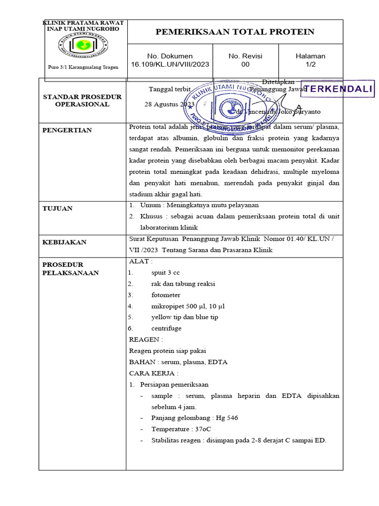 Spo Pemeriksaan Total Protein | PDF