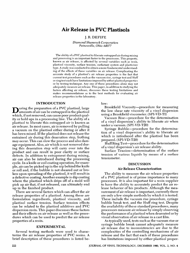 Air Release in PVC Plastisols | PDF | Polyvinyl Chloride | Building ...