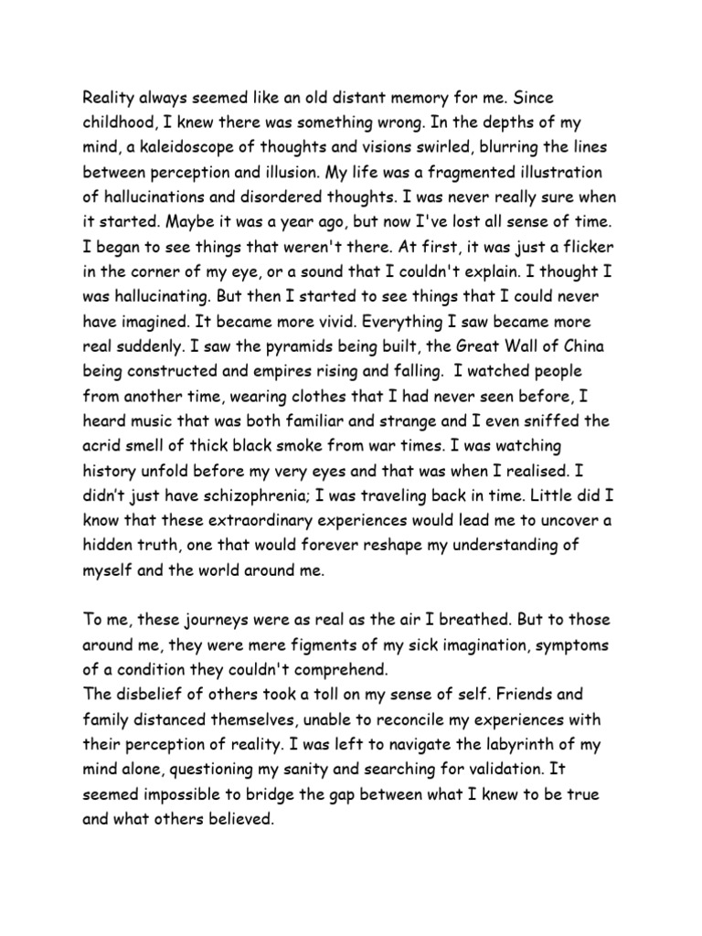 Schizophrenia and Time Travel Journey | PDF | Hallucination | Experience