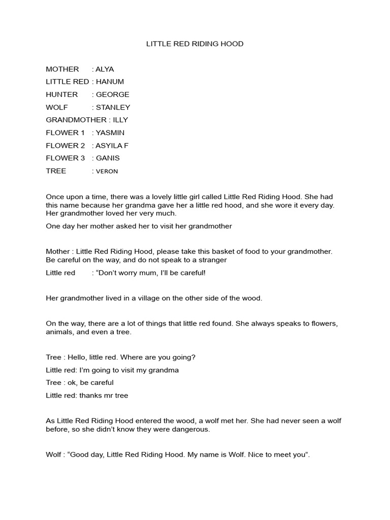 LITTLE RED RIDING HOOD - naskah drama small stars | PDF | Little Red ...