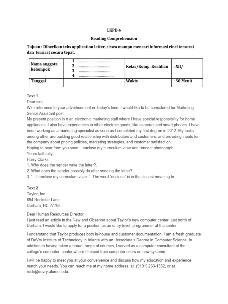 Soal 2 Application Letter | PDF | Business