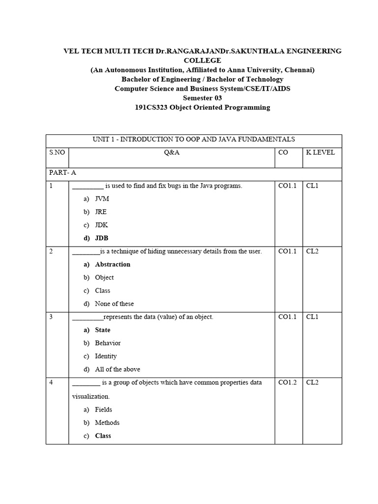 191cs323 Object Oriented Programming Pdf Method Computer Programming Class Computer 