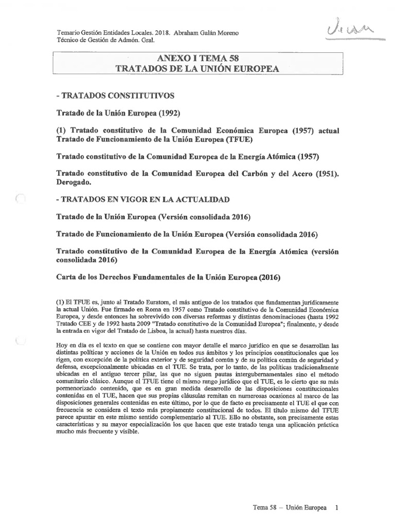 Anexo I Tema 58 Tratados de La Union Europe | PDF
