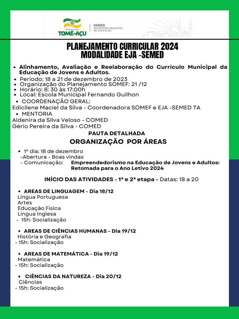 Planejamento Curricular 2024 Modalidade EJA | PDF