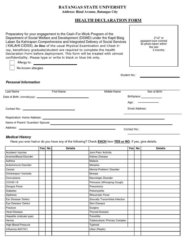 Health Declaration Form | Download Free PDF | Informed Consent ...
