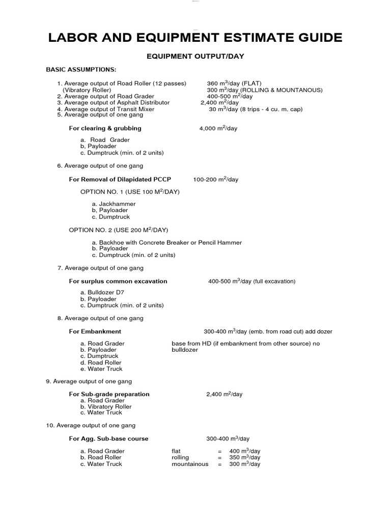 REFERENCE Labor Equipment Estimating Guide | PDF | Concrete | Road