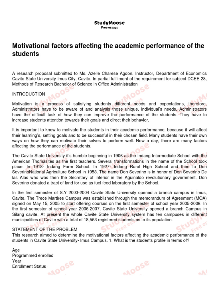 Motivational Factors Affecting The Academic Performance of The Students ...