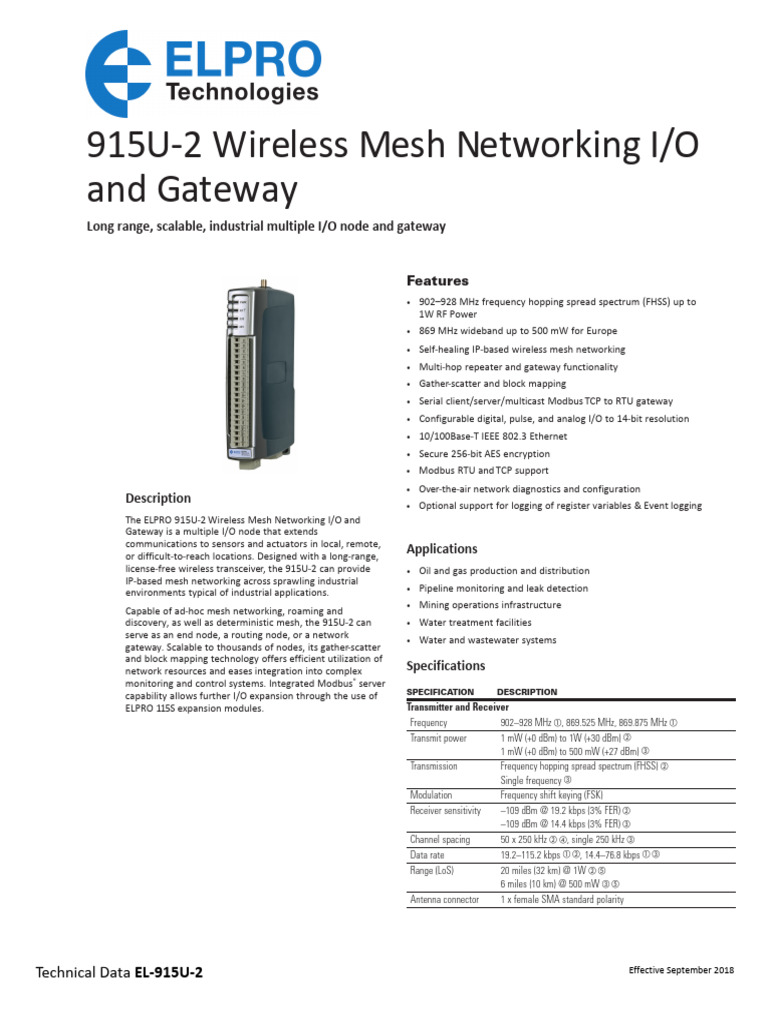 Hoja de Datos 915U-2 | PDF | Computer Network | Wireless
