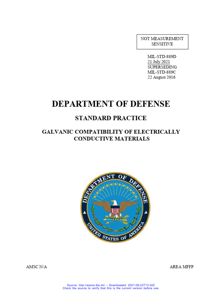 Galvanic Compatibility Standards MIL-STD-889D | PDF | Corrosion | Anode