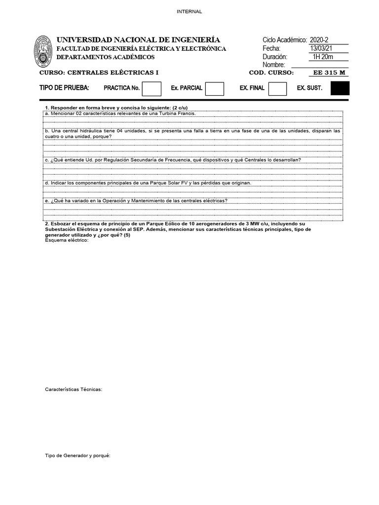 Ee315 Examén Sustitutorio 2020-2 | PDF