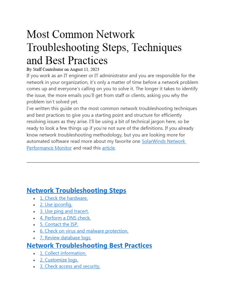 Network Troubleshooting Steps & Techniques | PDF | Troubleshooting ...