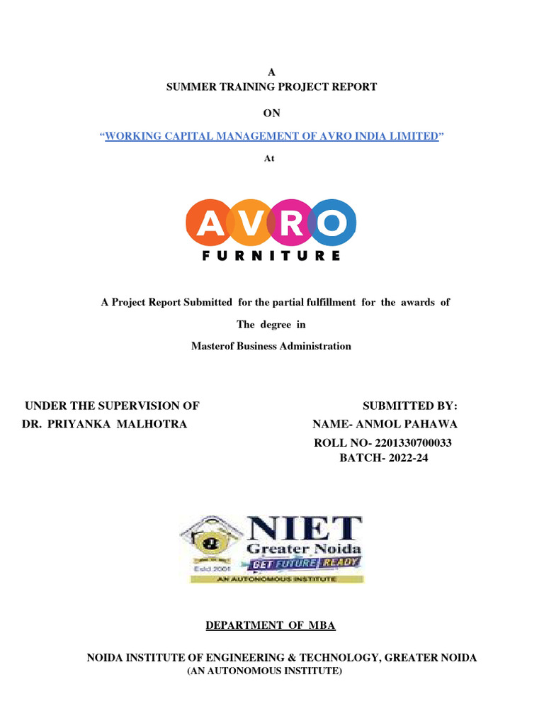 Avro SPTR Final | PDF | Working Capital | Revenue