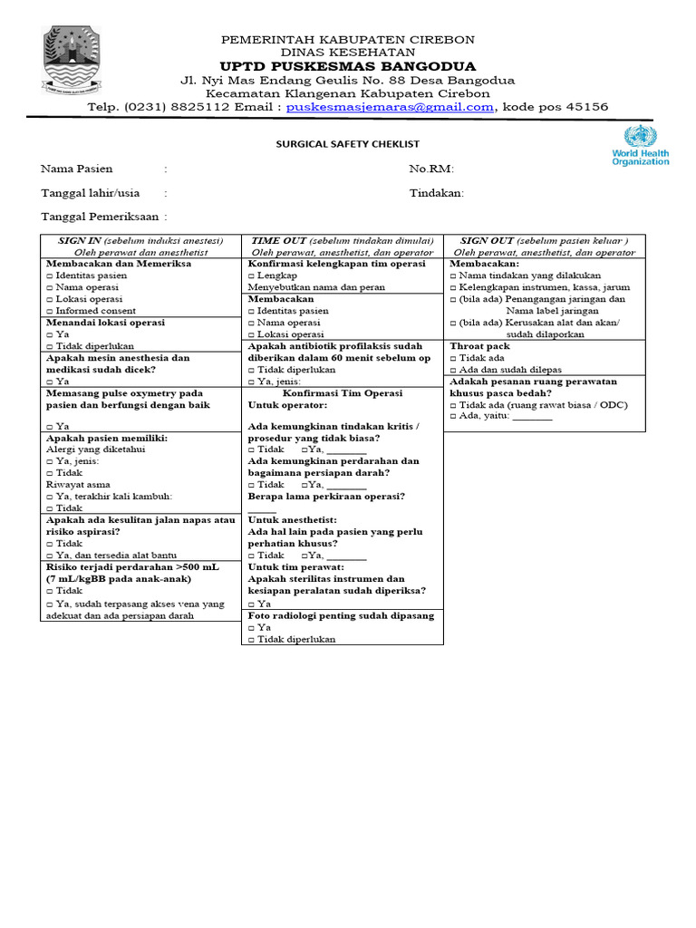 Surgical Safety Checklist | PDF