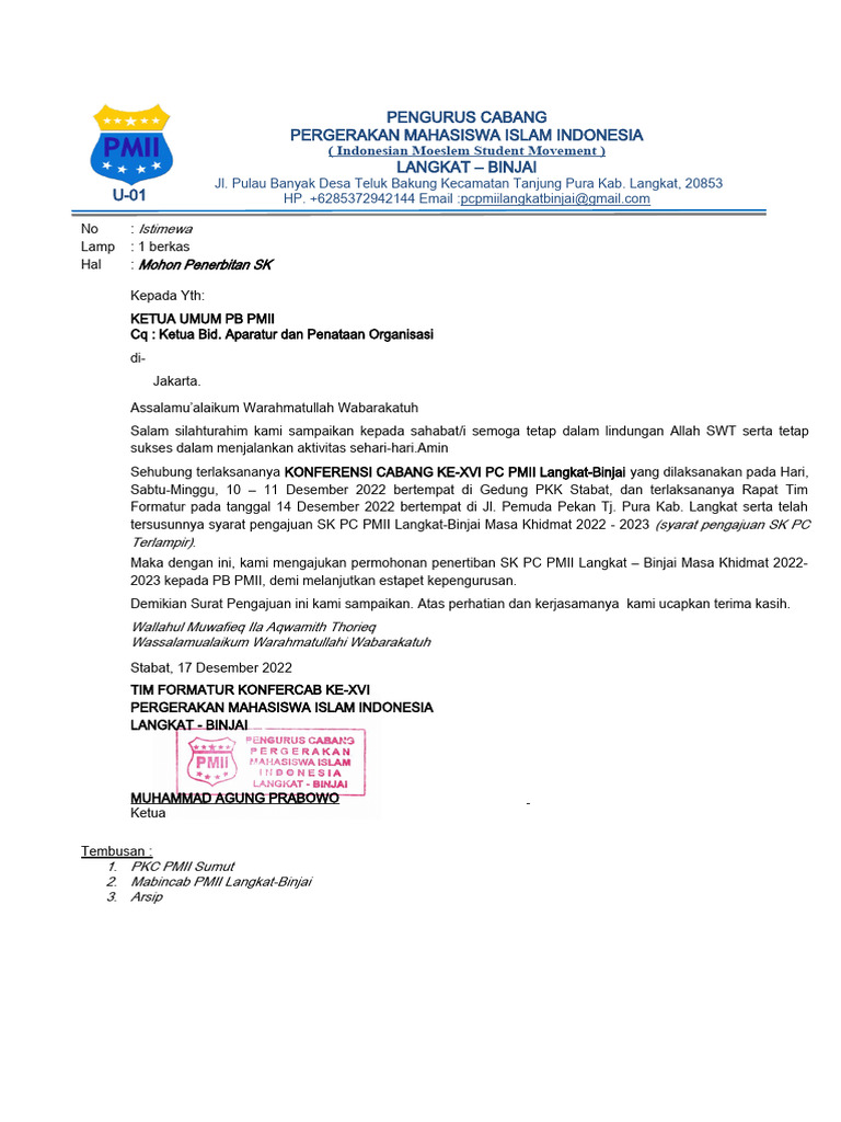 SK Pengurus PMII Langkat-Binjai 2022-2023 | PDF | Karier & Perkembangan