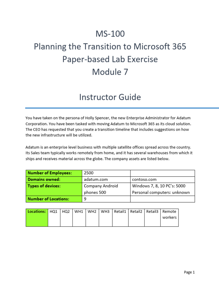 MS 100T00A ENU M07 PaperBasedLab TrainerGuide | PDF | Personal Computers | Microsoft Windows