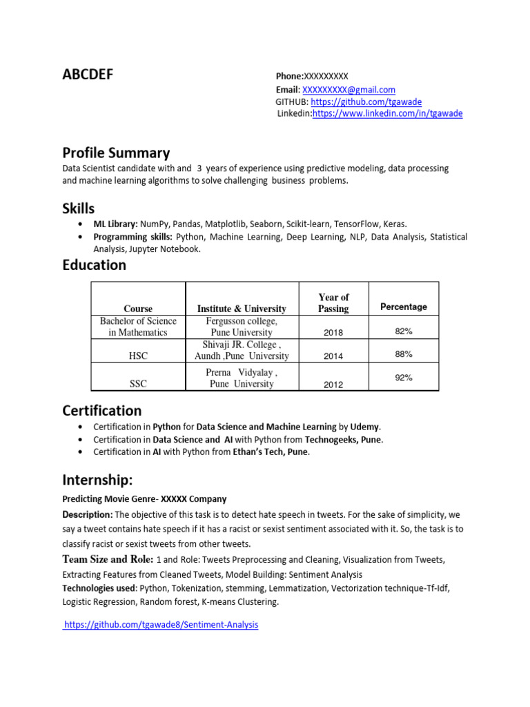 Format CV 1 | PDF | Machine Learning | Data Science