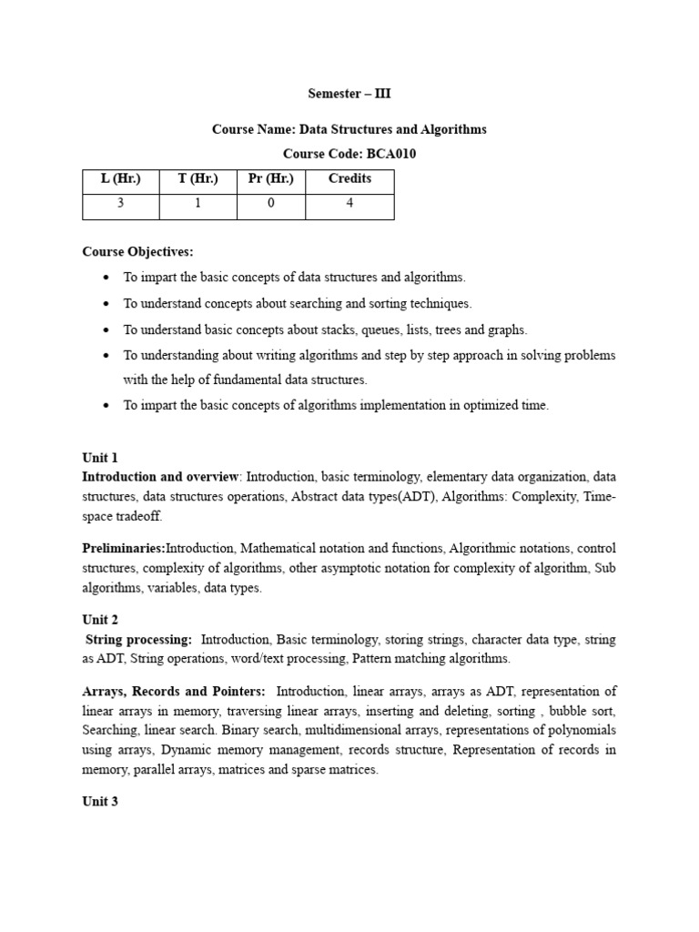 Bca Iii Sem Syllabus | PDF | Class (Computer Programming) | Method (Computer Programming)