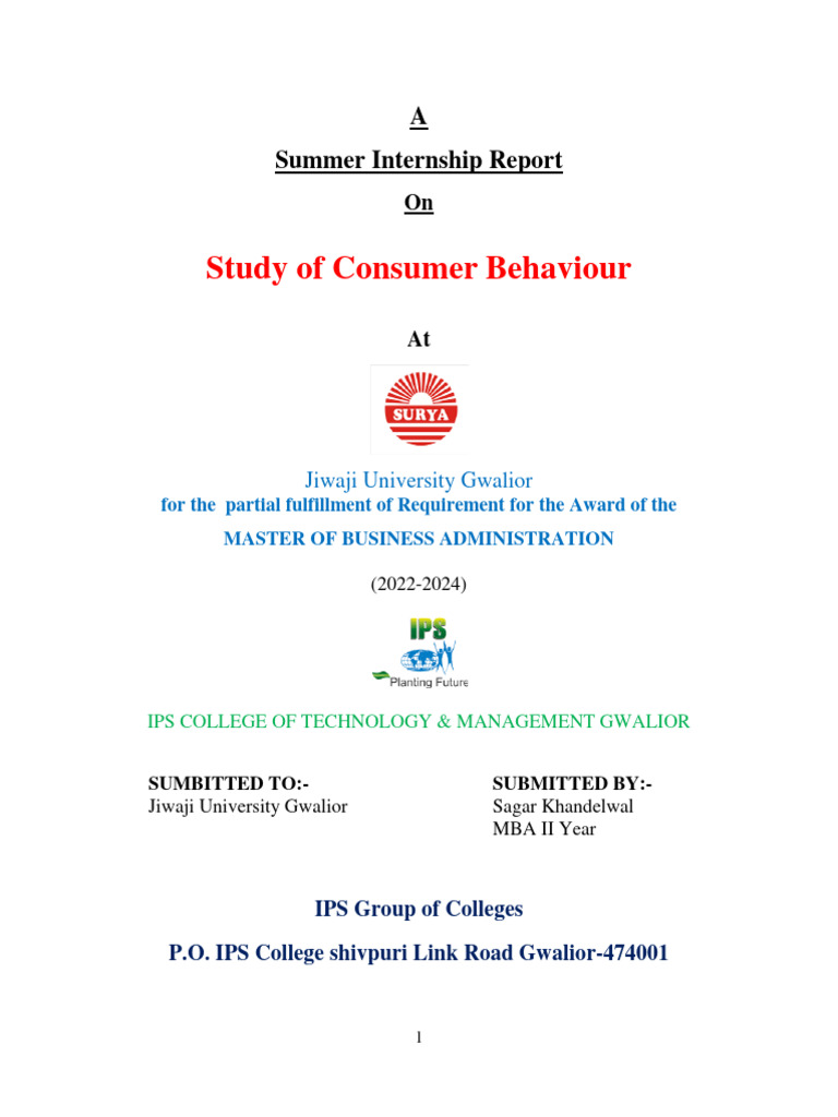 sURYA Consumer Behaviour | PDF | Marketing | Consumer Behaviour