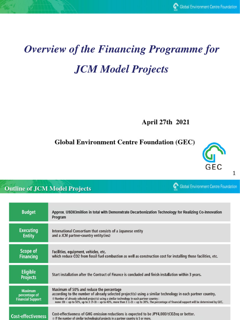 Overview of The Financing Programme For JCM Model Projects-2021.04 GEC ...