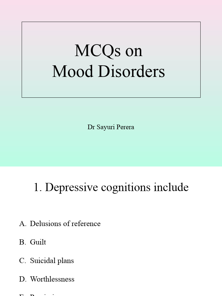MCQ Mood disorder | PDF | Major Depressive Disorder | Bipolar Disorder