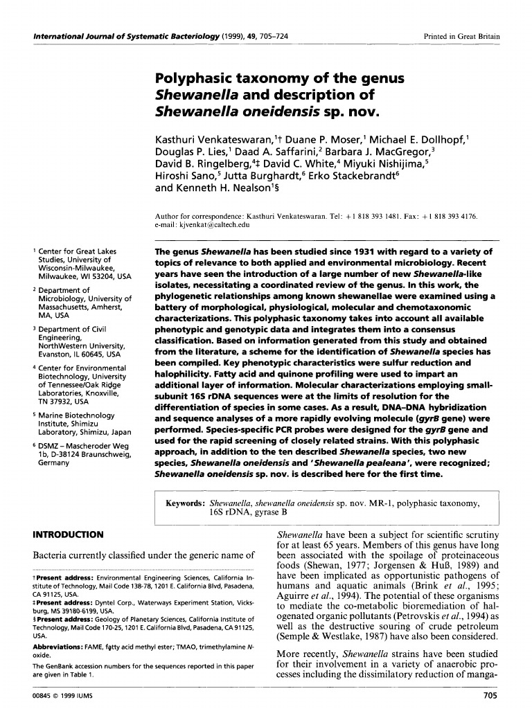 Shewanella and Description of Shewanella Oneidensis Sp. Now: Polyphasic ...