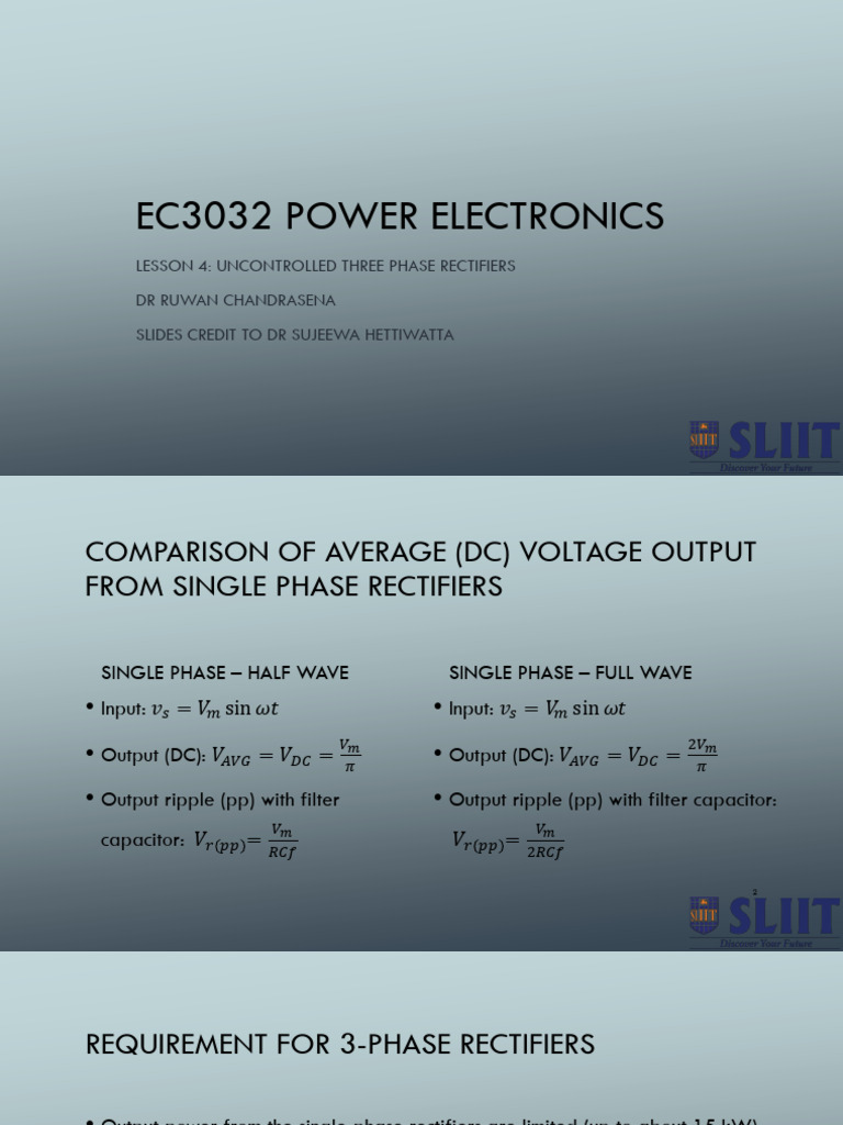 Lecture 4 - Uncontrolled Three Phase Rectifiers | PDF | Rectifier | Power Electronics