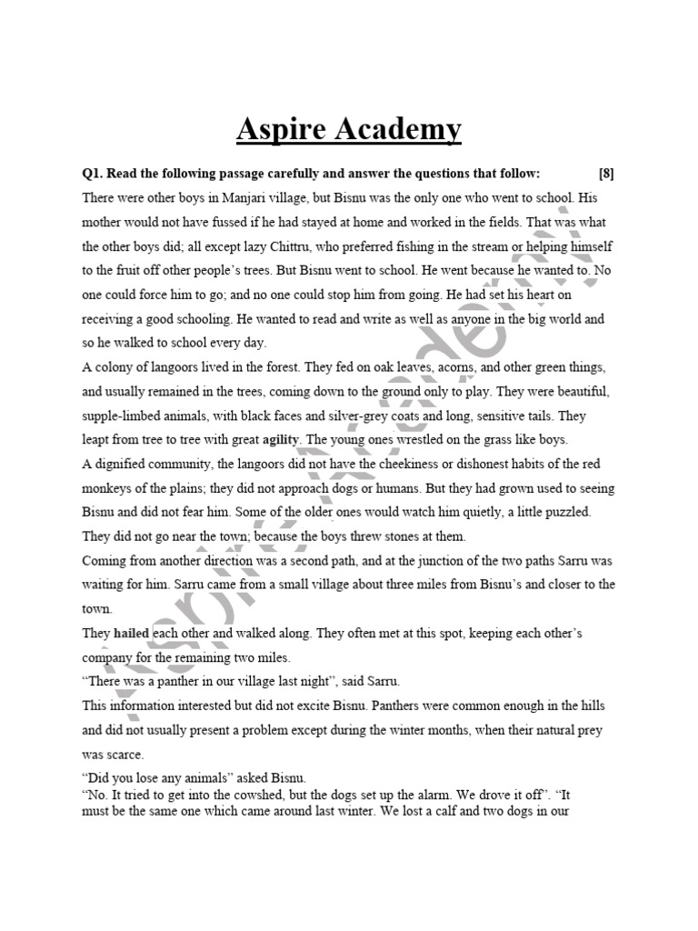 English ICSE Reading Passage and Grammar | PDF