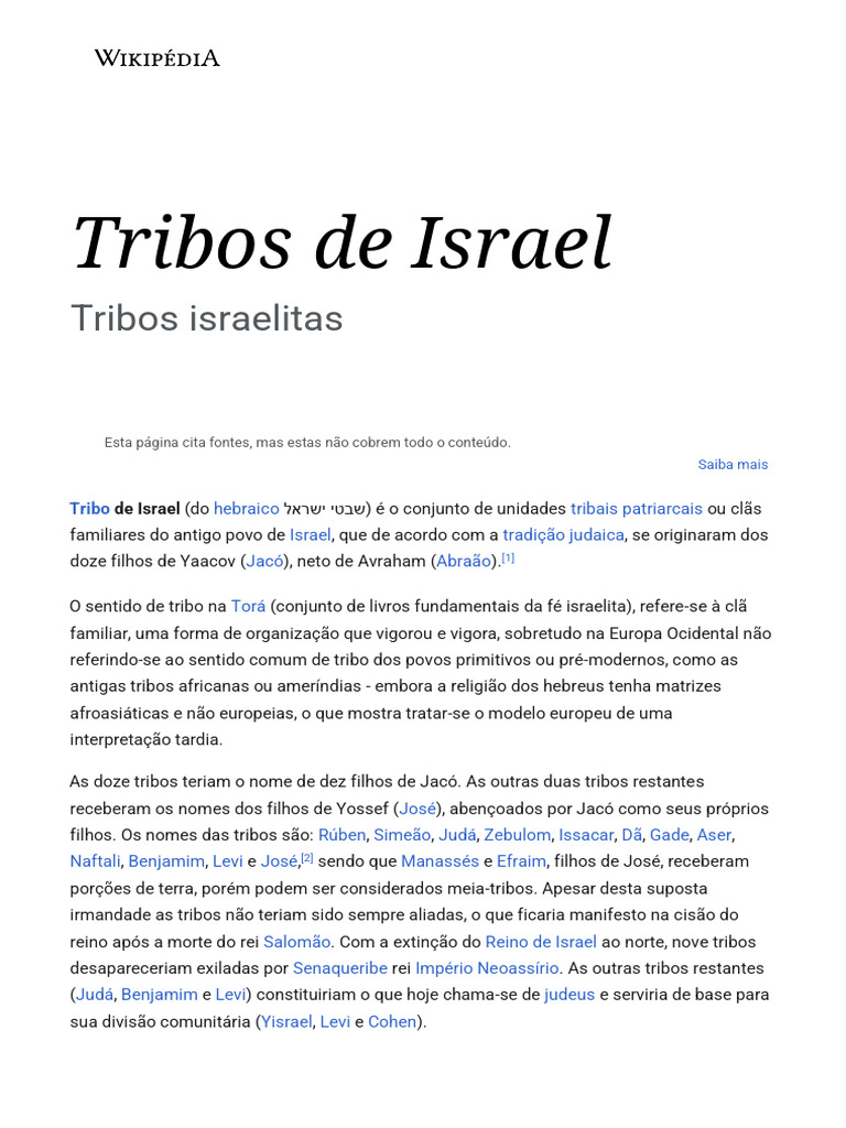Tribos de Israel - Wikipédia, A Enciclopédia Livre | PDF
