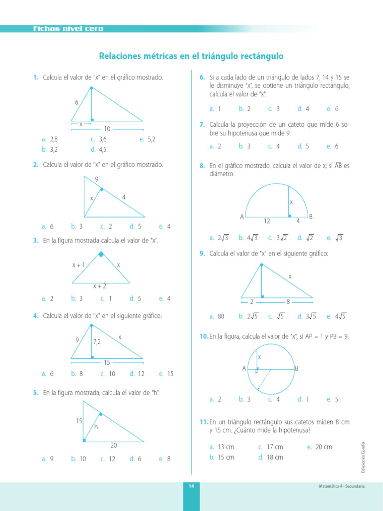Relaciones Metricas en El Triangulo Rectangulo | PDF | Geometría del plano euclidiano ...