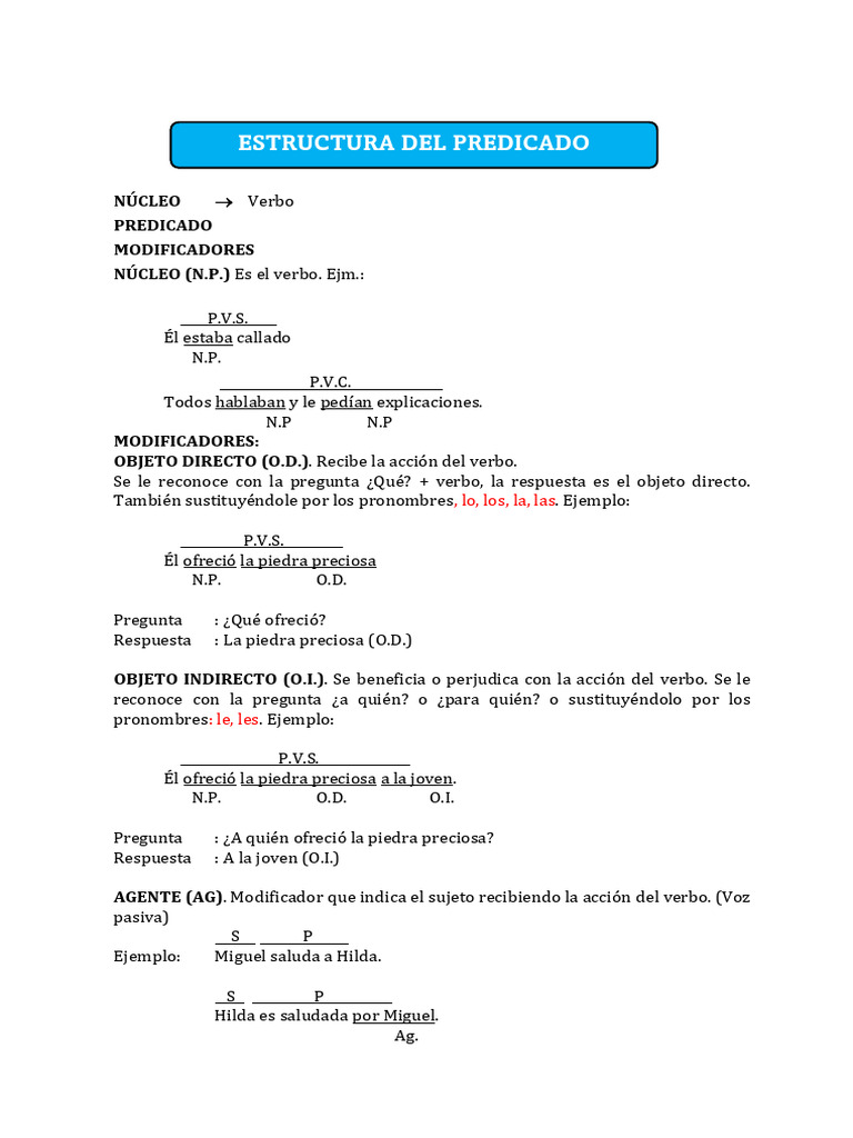 Estructura Del Predicado | PDF | Verbo | Predicado (Gramática)