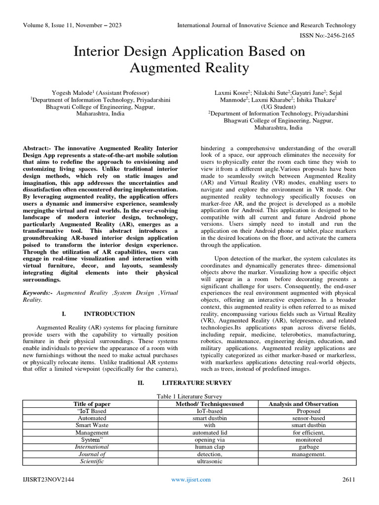 Interior Design Application Based On Augmented Reality | Download Free PDF | Augmented Reality ...