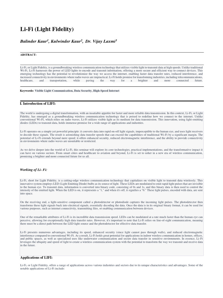 Lifi (Kichu) | PDF | Wi Fi | Internet Of Things