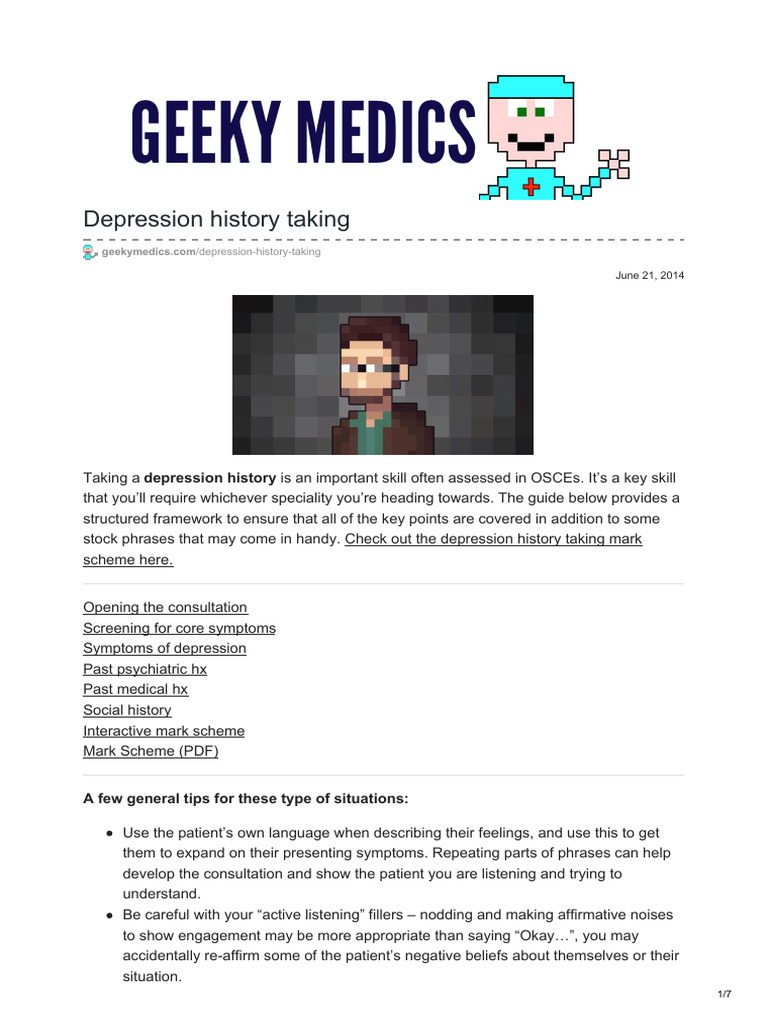 Depression History Taking Guide | PDF | Major Depressive Disorder ...