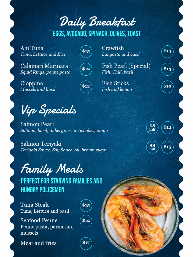Chahine Seafood Menu and Prices | PDF