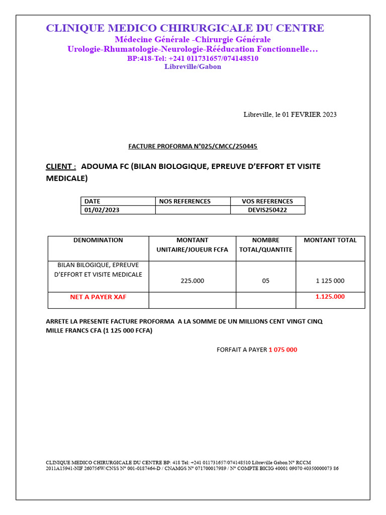 Factures Médicales de la Clinique Gabon | PDF | Cardiologie | Médecine ...