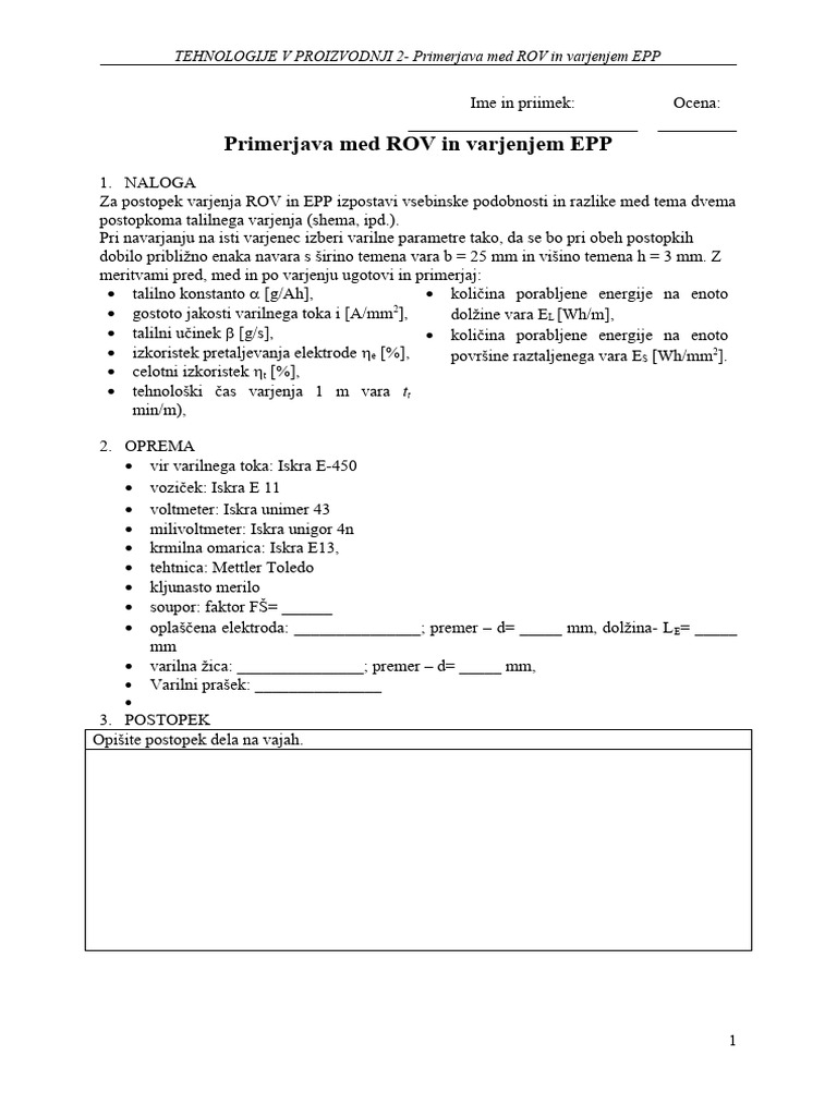1-1 - LV - Primerjava Med ROV in EPP Varjenjem - V LABU | PDF