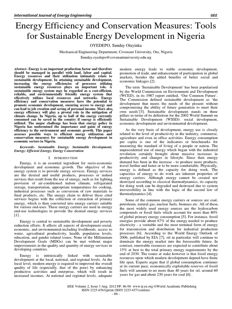 Energy Conservation Measures In Nigeria Pdf Efficient Energy Use Energy Conservation