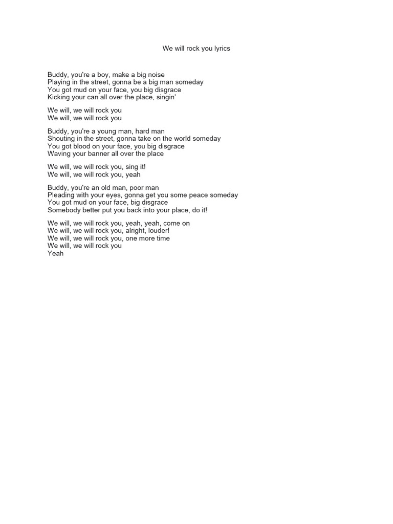 We Will Rock You Lyrics | PDF | Art | Poetry