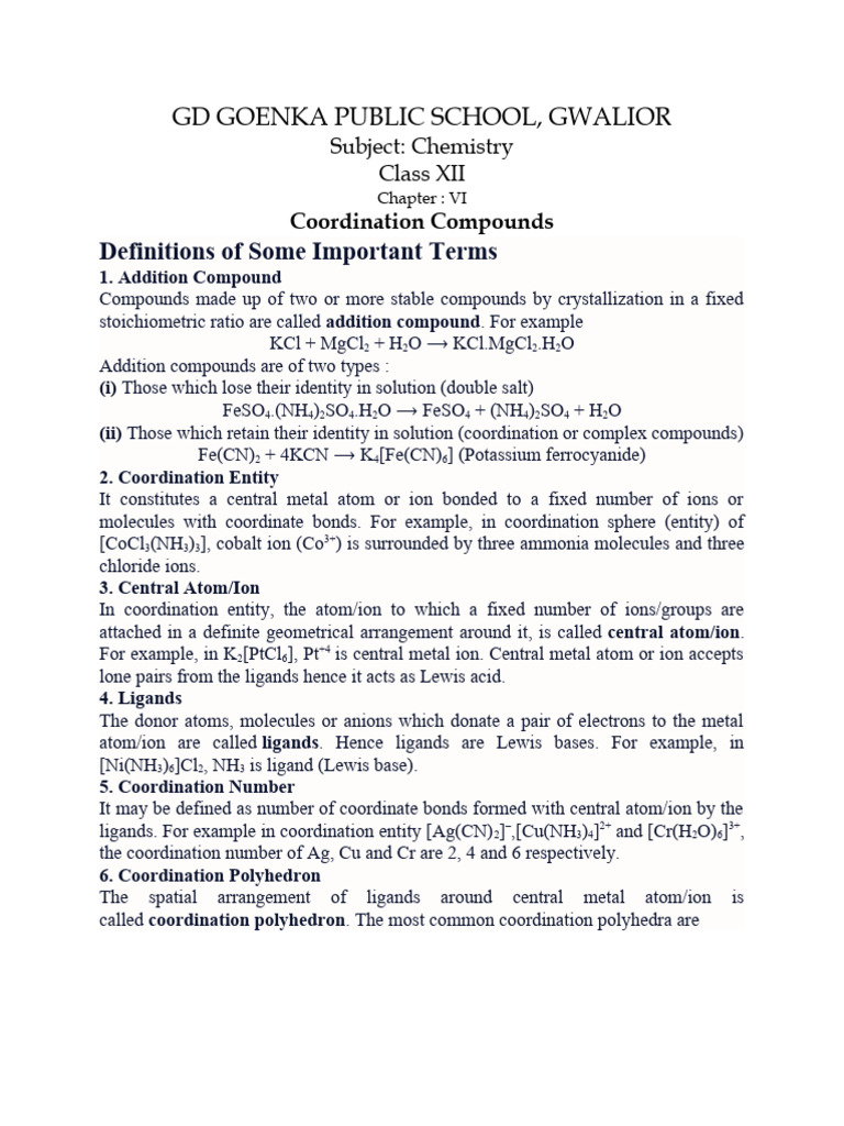 Class XII Coordination Compounds | PDF | Coordination Complex | Ligand