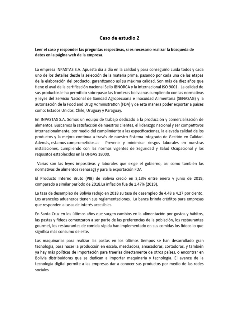 Caso 2 Empresa INPASTAS | PDF | Economias