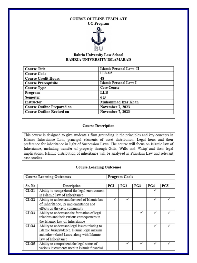 Updated Course Outlines Islamic Personnal Law 2 16112023 045512pm | PDF ...