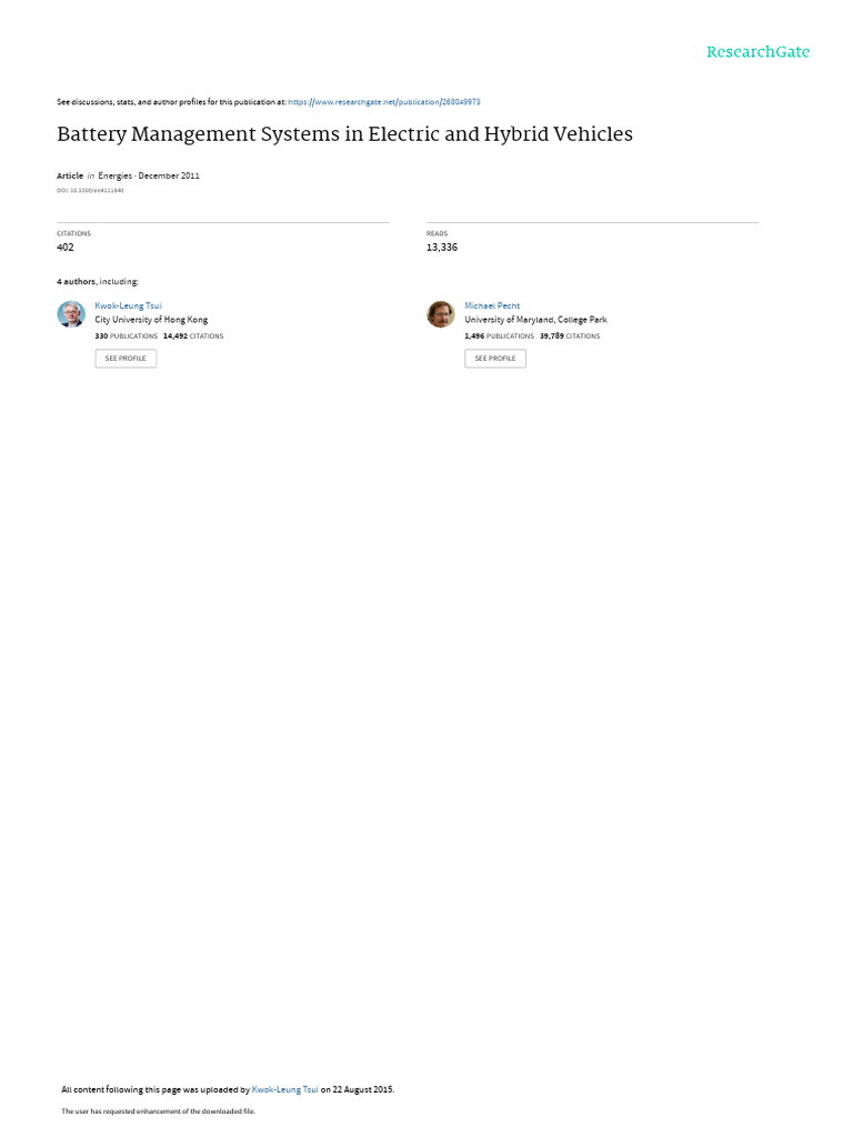 Battery Management Systems in Electric and Hybrid | PDF | Electric ...