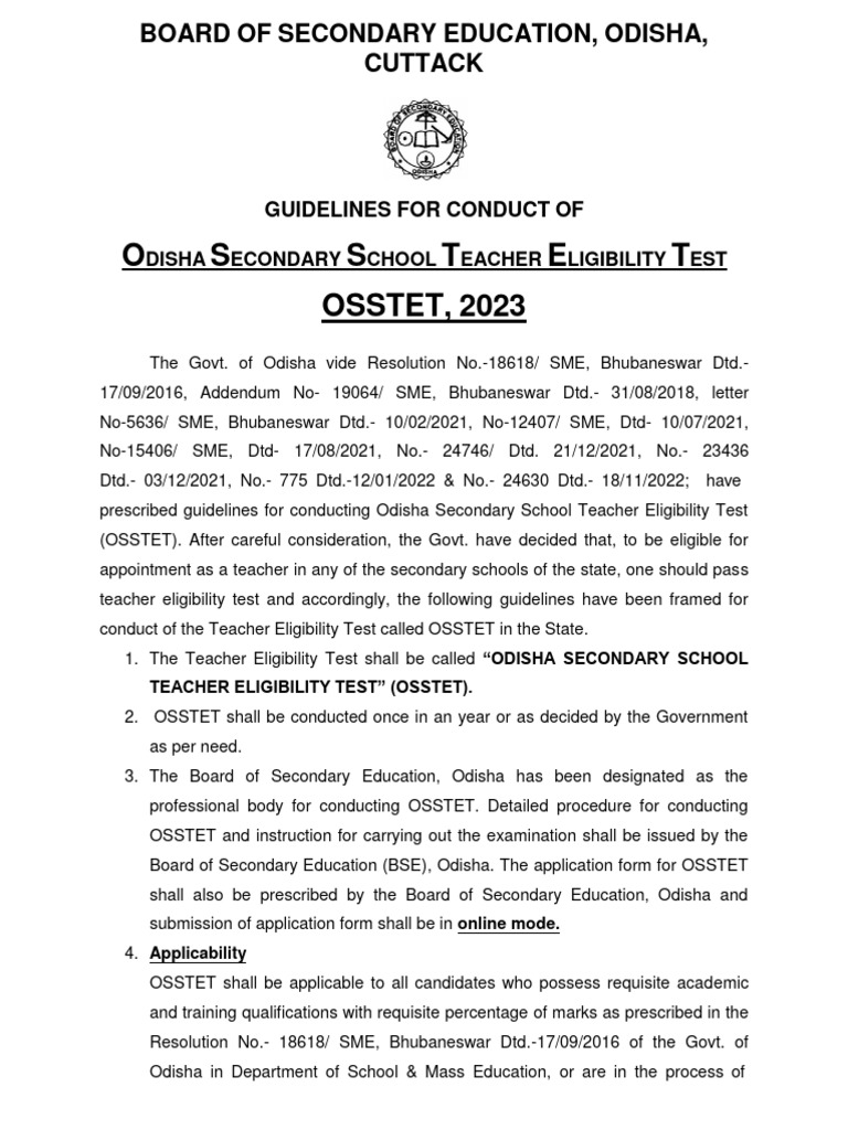 OSSTET Guidelines 2023 | PDF | Academic Degree | Bachelor's Degree