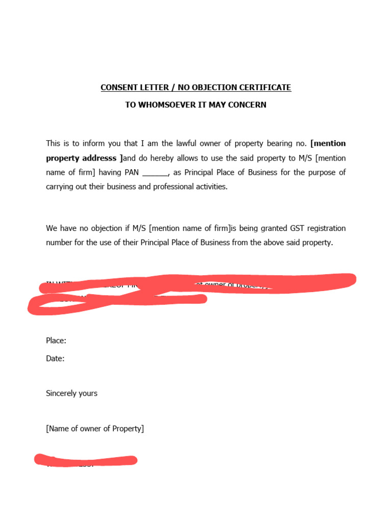 NOC Format For GST Registration | PDF | Law