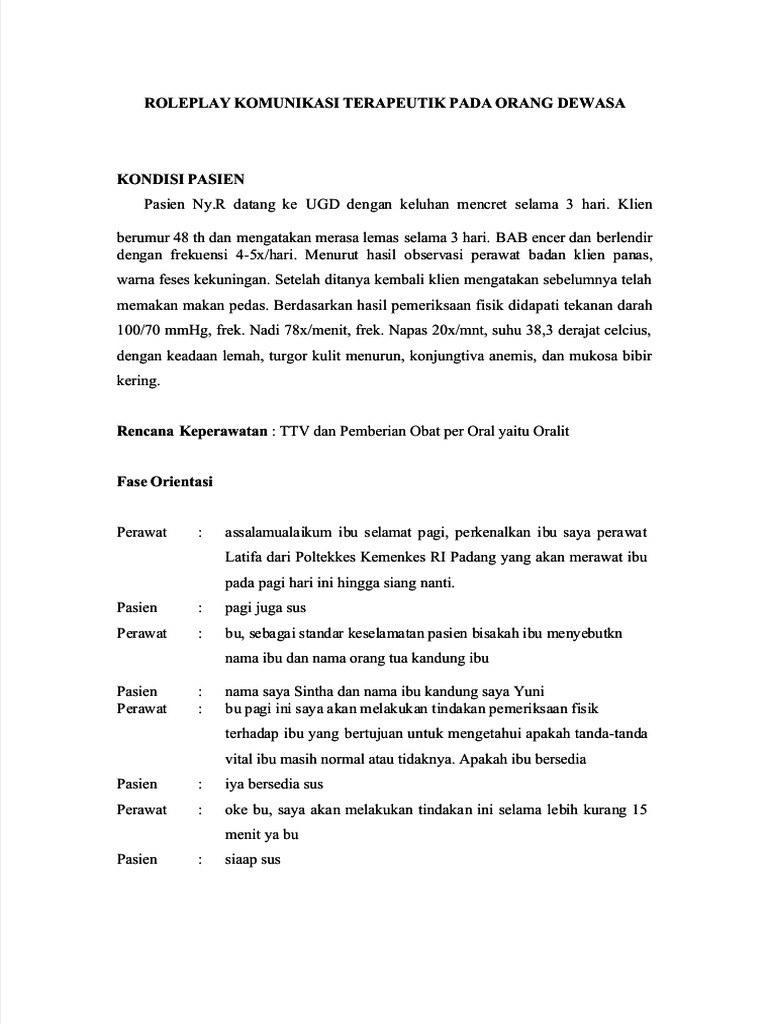 PDF Roleplay Komunikasi Terapeutik Pada Orang Dewasa Compress | PDF