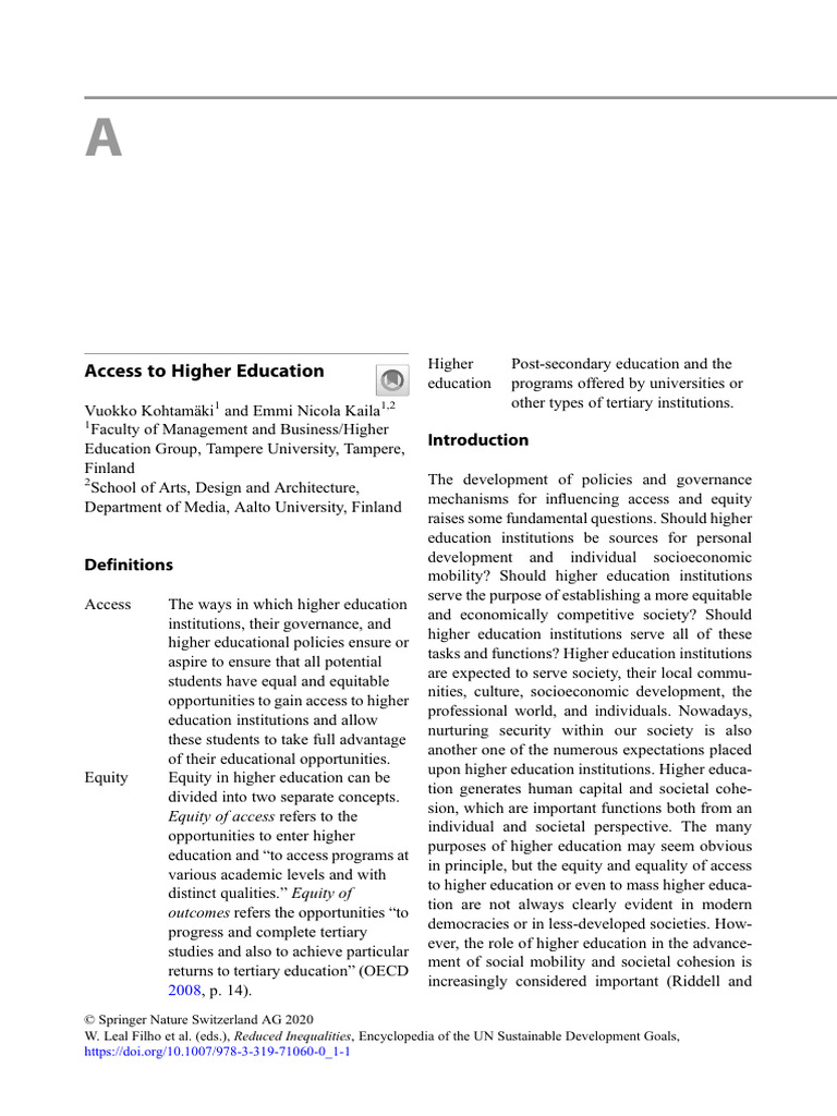 Access To Higher Education | PDF | Social Equality | Vocational Education