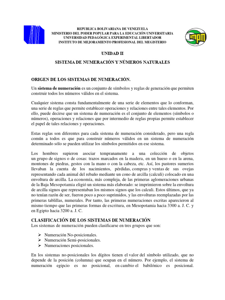 Unidad II - Números y El Conjunto de Los Números Naturales | PDF ...