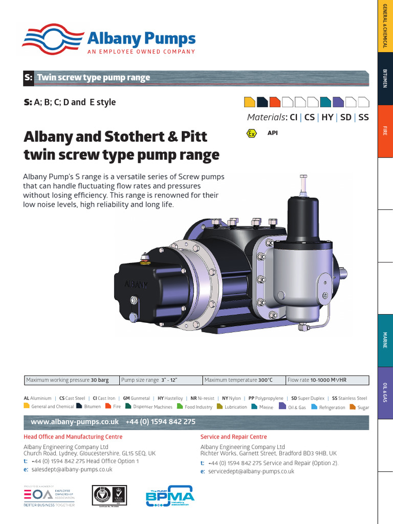 1 - Albany Twin Screw Brochure | PDF | Pump | Bearing (Mechanical)