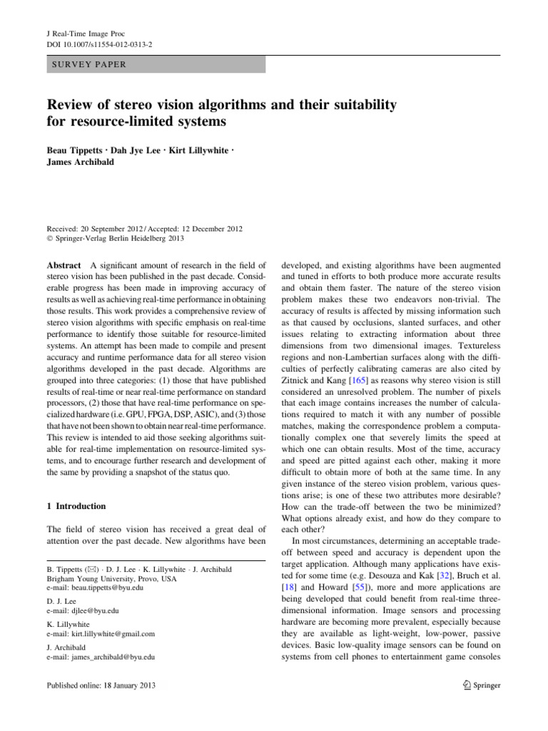 Review of stereo vision algorithms and their suitability for resource-limited systems (科研通 ...